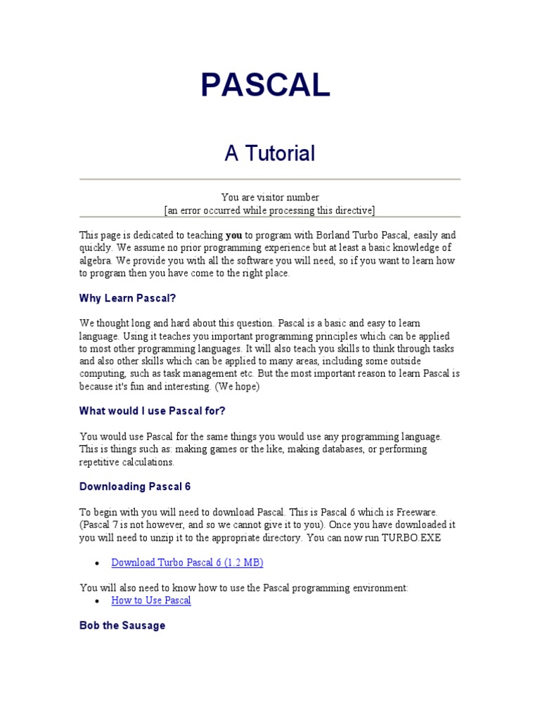 PASCAL Tutorial | PDF | Control Flow | Array Data Type