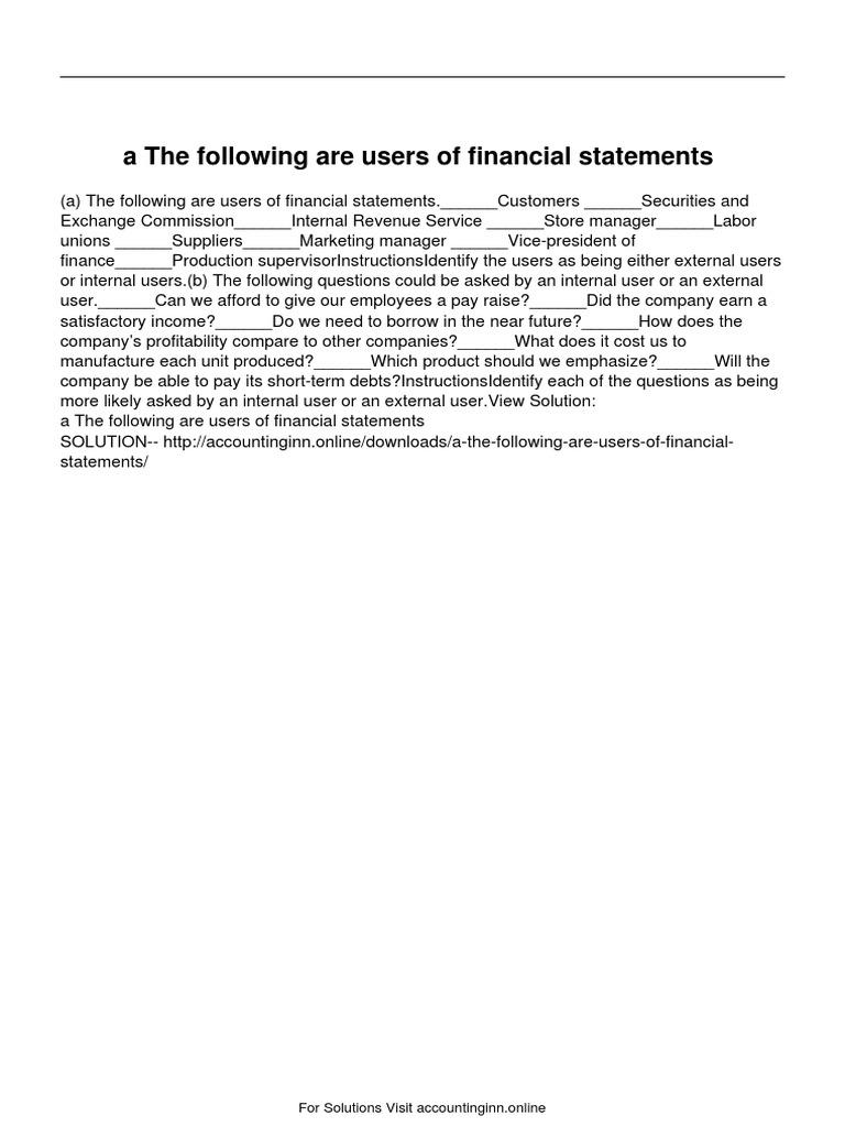 A The Following Are Users of Financial Statements | PDF