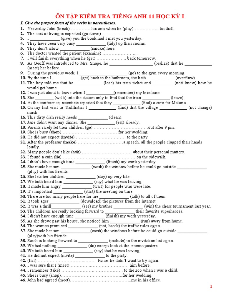 n Tiếng Anh Lớp 11 HKI | PDF