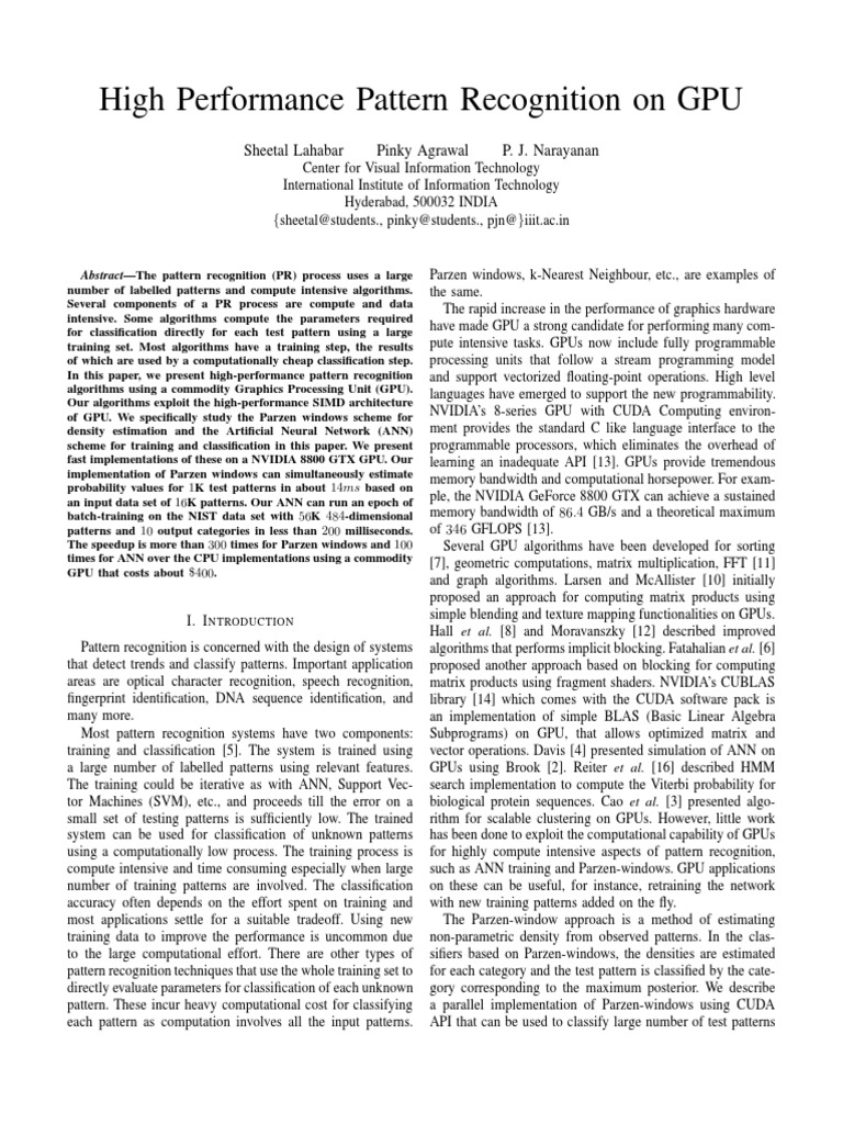 High Performance Pattern Recognition On GPU | PDF | Graphics Processing ...