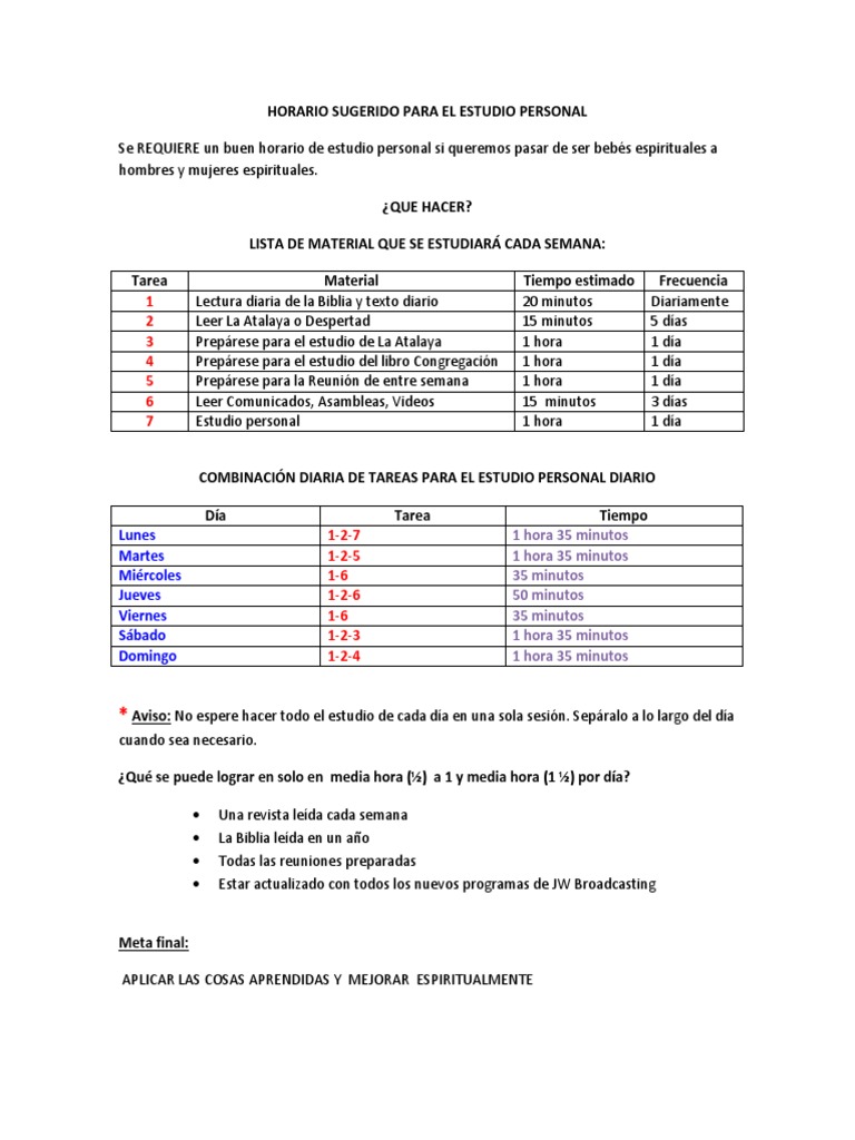 Horario para Estudio Personal | PDF