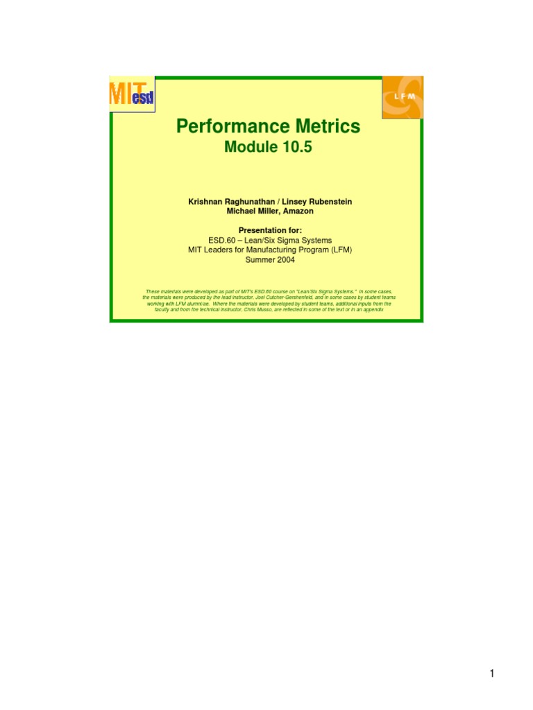 Performance Metrics: Krishnan Raghunathan / Linsey Rubenstein Michael ...