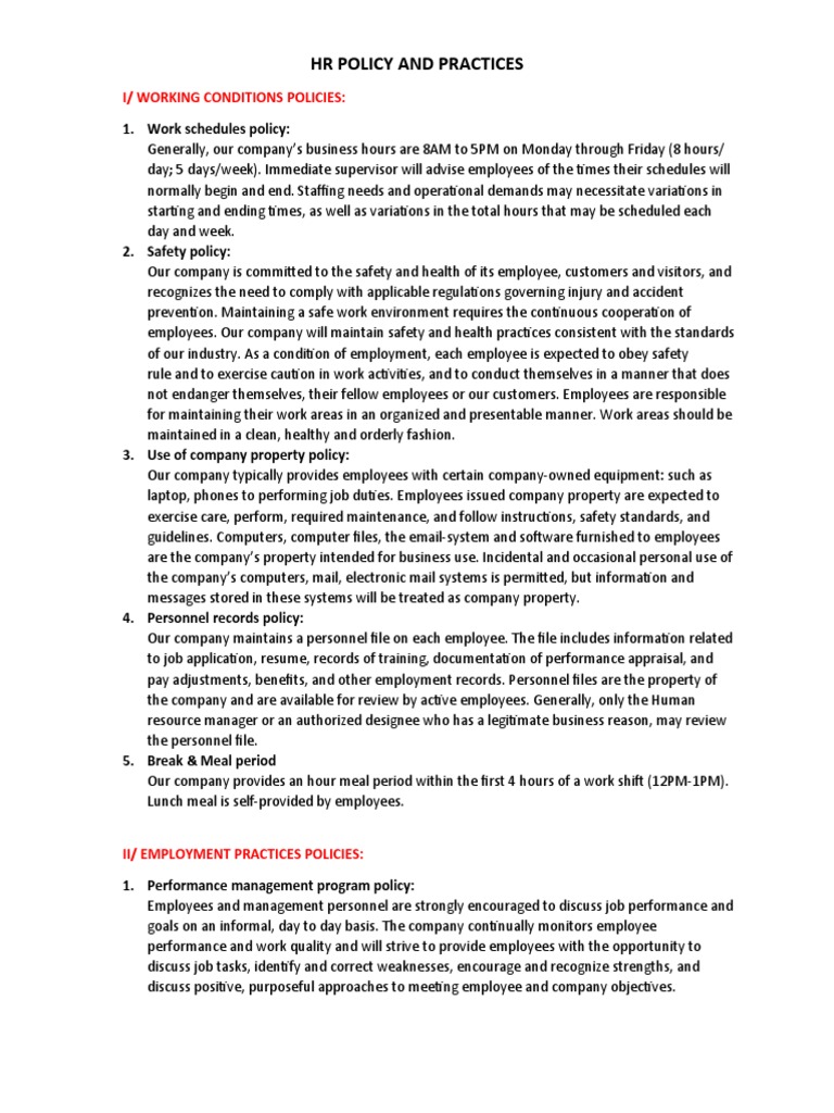 HR Policy and Practices | PDF | Payroll | Employment