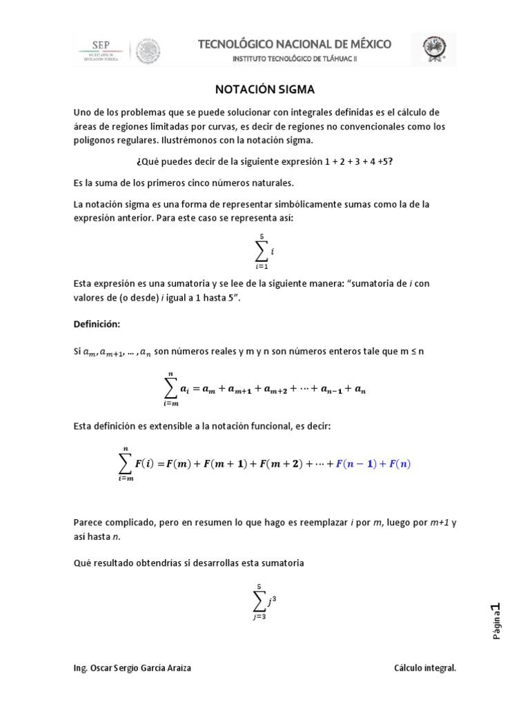 Notación Sigma y Cálculo de Sumas | PDF | Suma | Álgebra