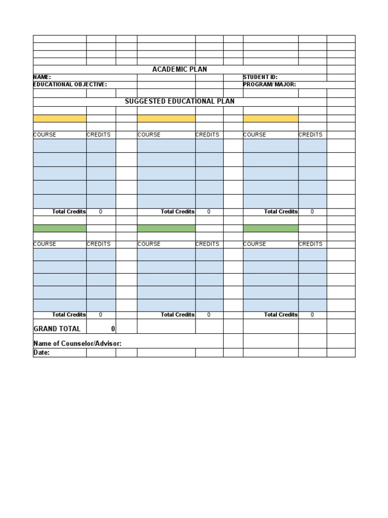 Academic Plan: Name: Student Id: Educational Objective: Program/ Major ...
