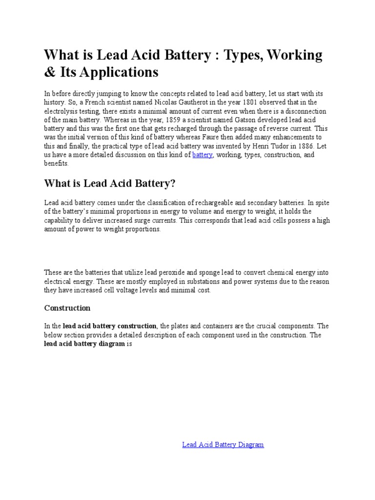 What Is Lead Acid Battery: Types, Working & Its Applications | Download ...