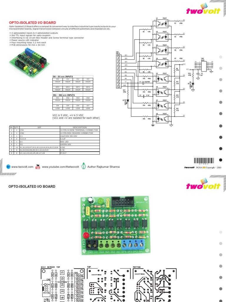 Opto-Isolated I/O Board: VCC Is 5 VDC, +V Is 5 VDC (VCC and +V Are ...