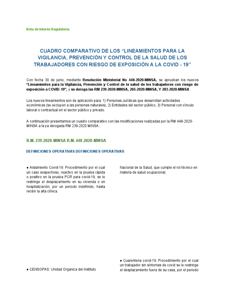 Cuadro Comparativo de Los "Lineamientos para La Vigilancia Prevención y ...