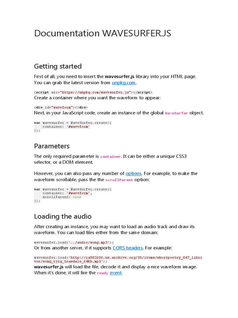 Getting Started with WAVESURFER.JS | PDF