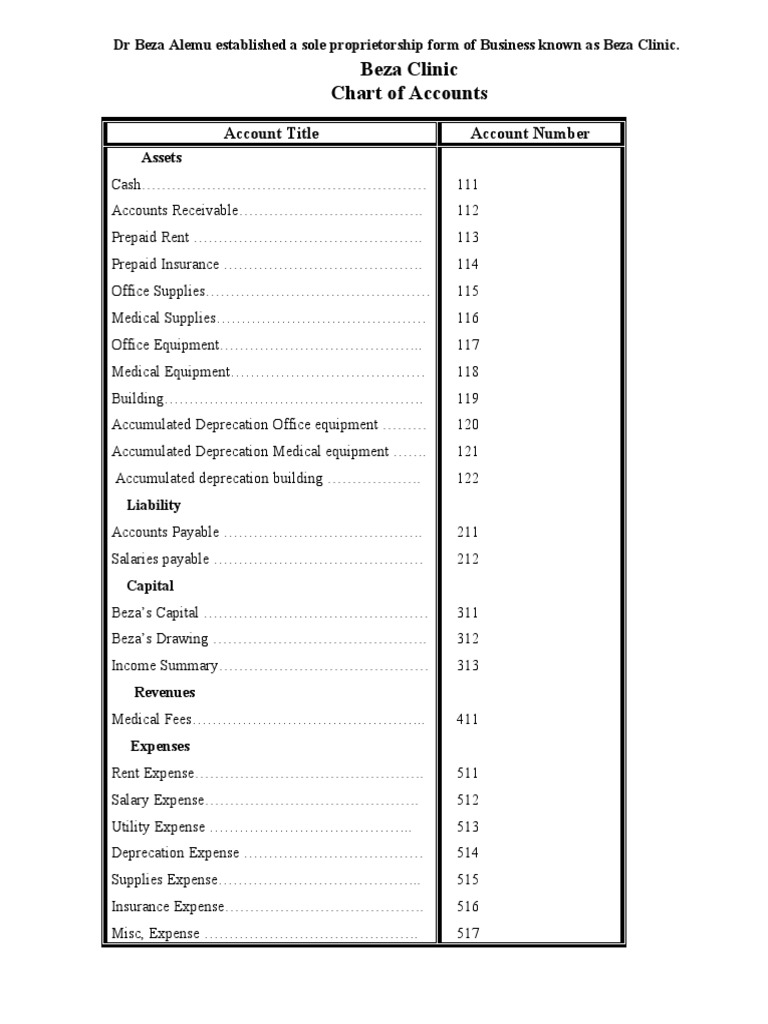 Beza Clinic Chart of Accounts Overview | PDF | Debits And Credits ...