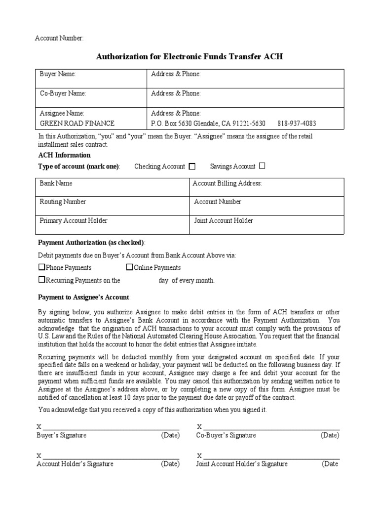 ACH Authorization Form 7 PDF | PDF | Automated Clearing House | Payments