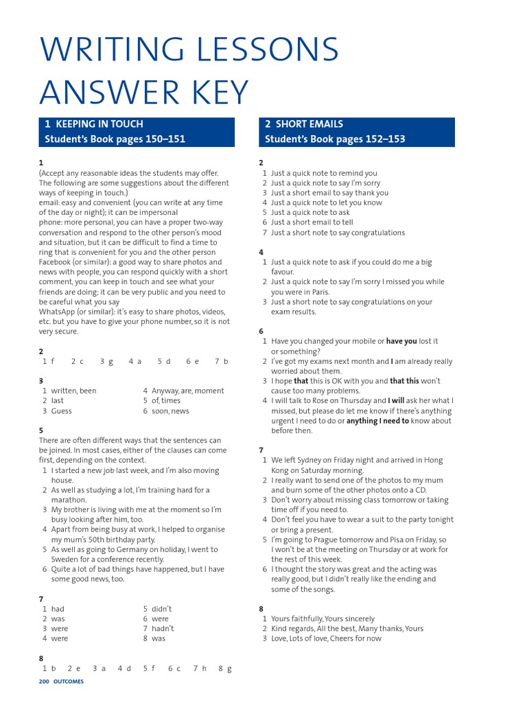 Writing Lessons Answer Key: 1 Keeping in Touch Student's Book Pages 150 ...