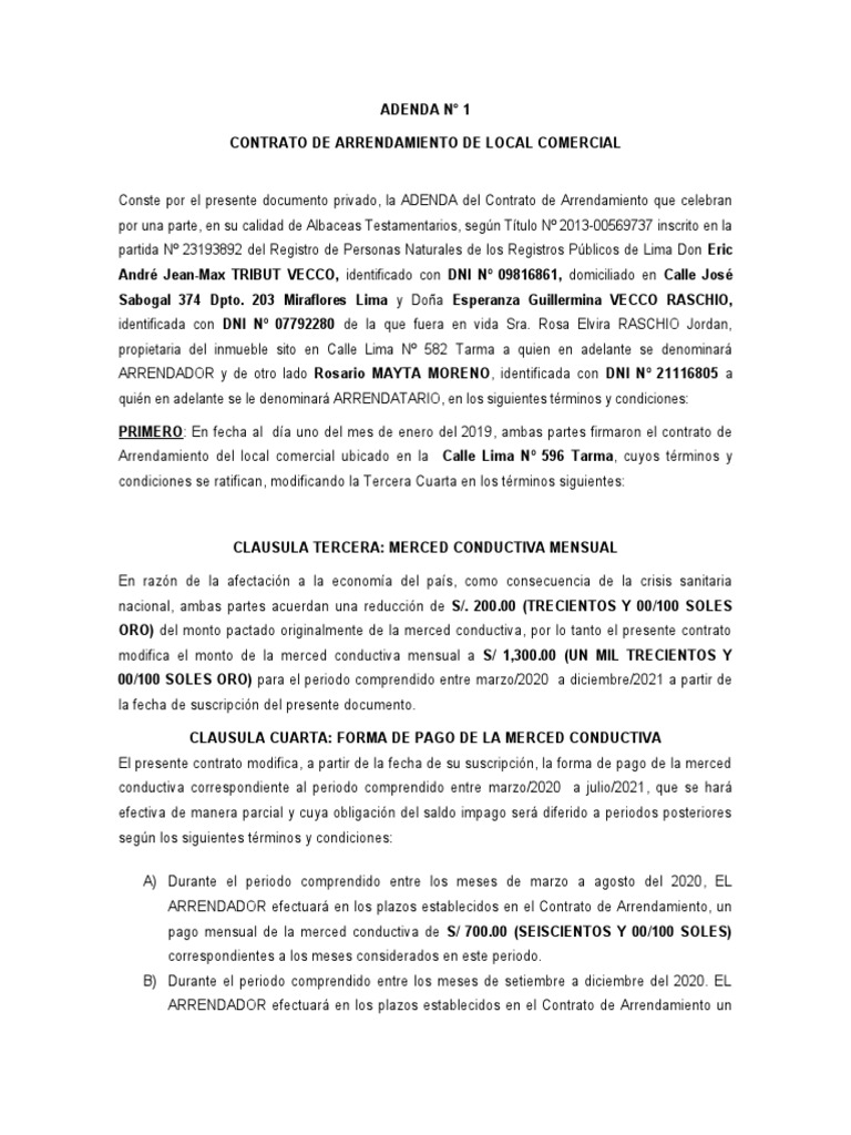 Modelo Adenda Contrato | Descargar gratis PDF | Economias