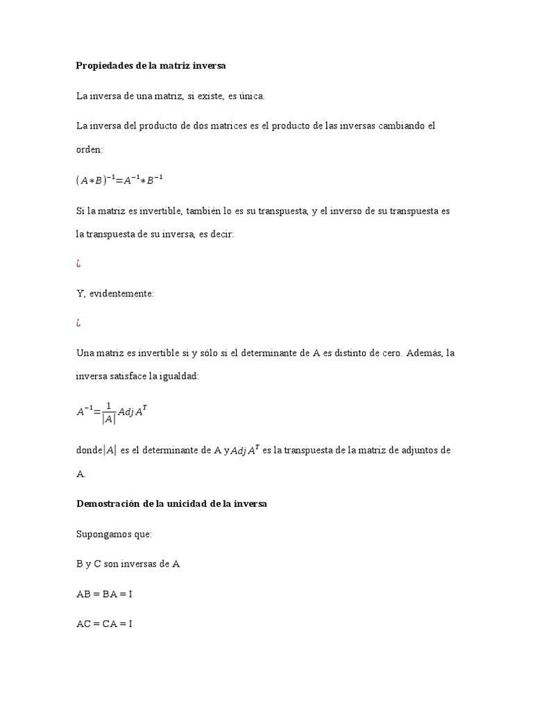 Propiedades de La Matriz Inversa | PDF