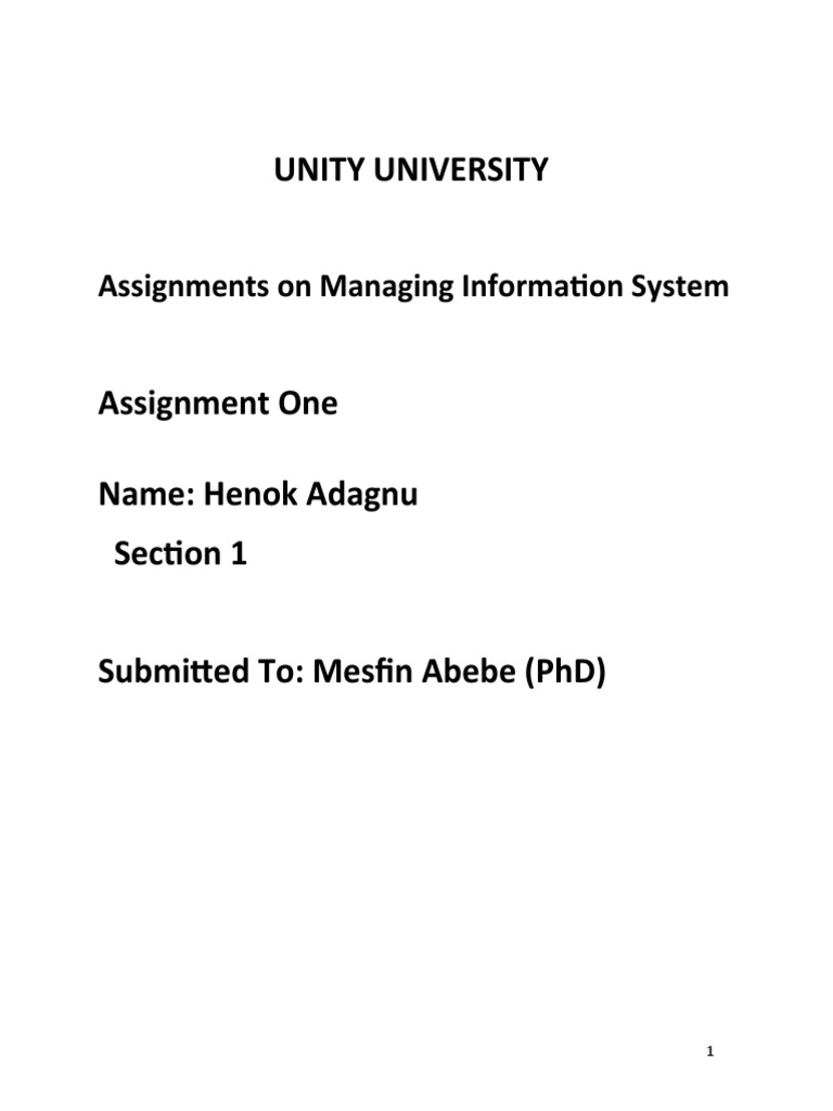 UNITY UNIVERSITY Mis Assigment Henok Adagnu | PDF | Business | Policy