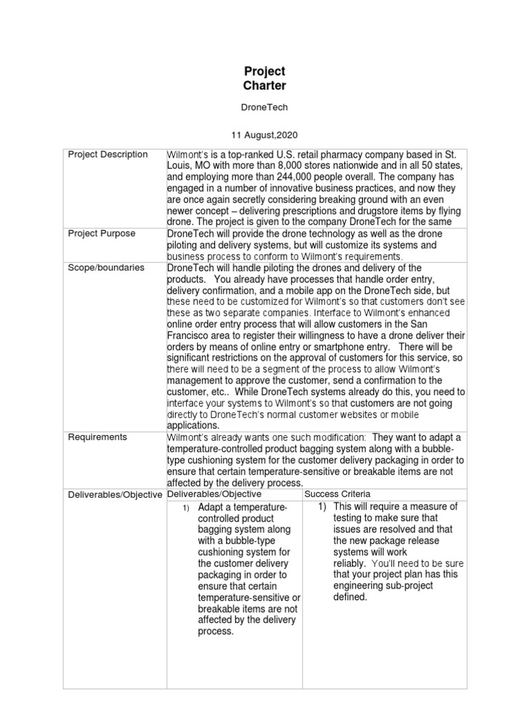 Project Charter Assignment | PDF | Unmanned Aerial Vehicle | Project ...
