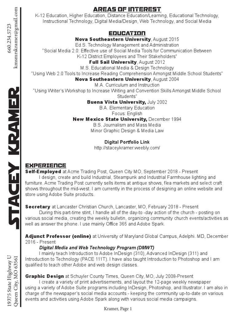 Stacey Kramer Resume 5 | Download Free PDF | Adobe In Design | Adobe ...