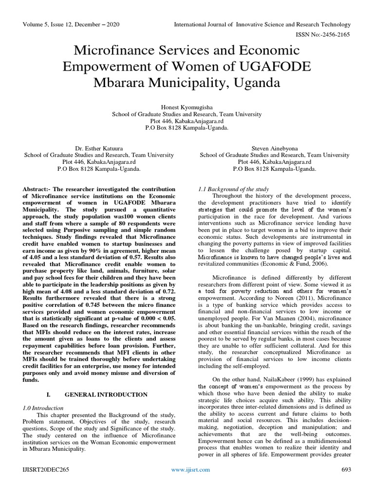 Microfinance Services and Economic Empowerment of Women of UGAFODE ...