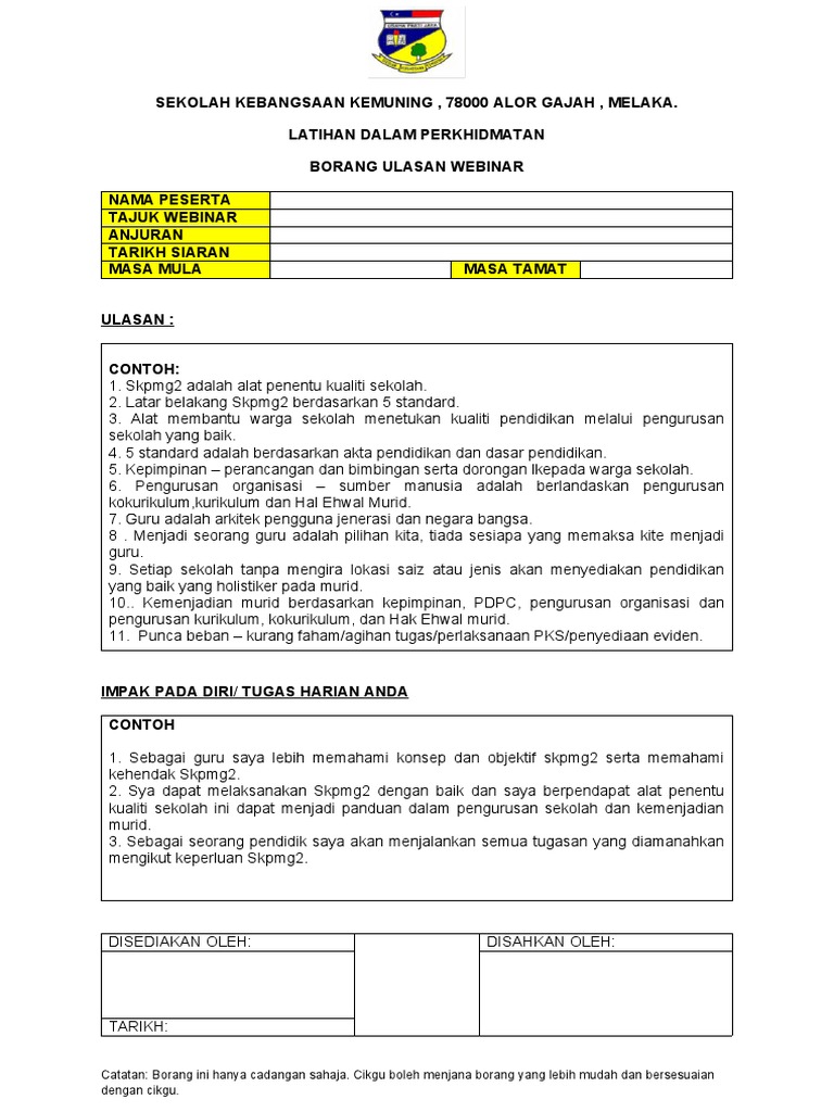 Borang Ulasan Ringkas Webinar | PDF