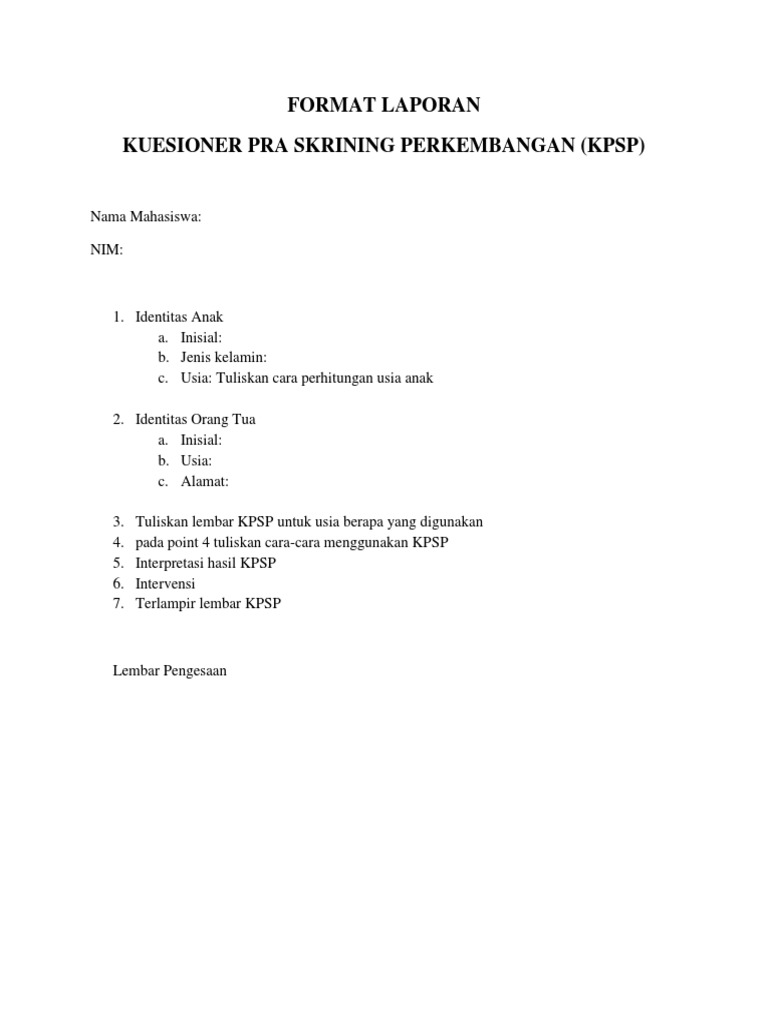 Format Laporan KPSP PDF | PDF | Kesehatan Holistik