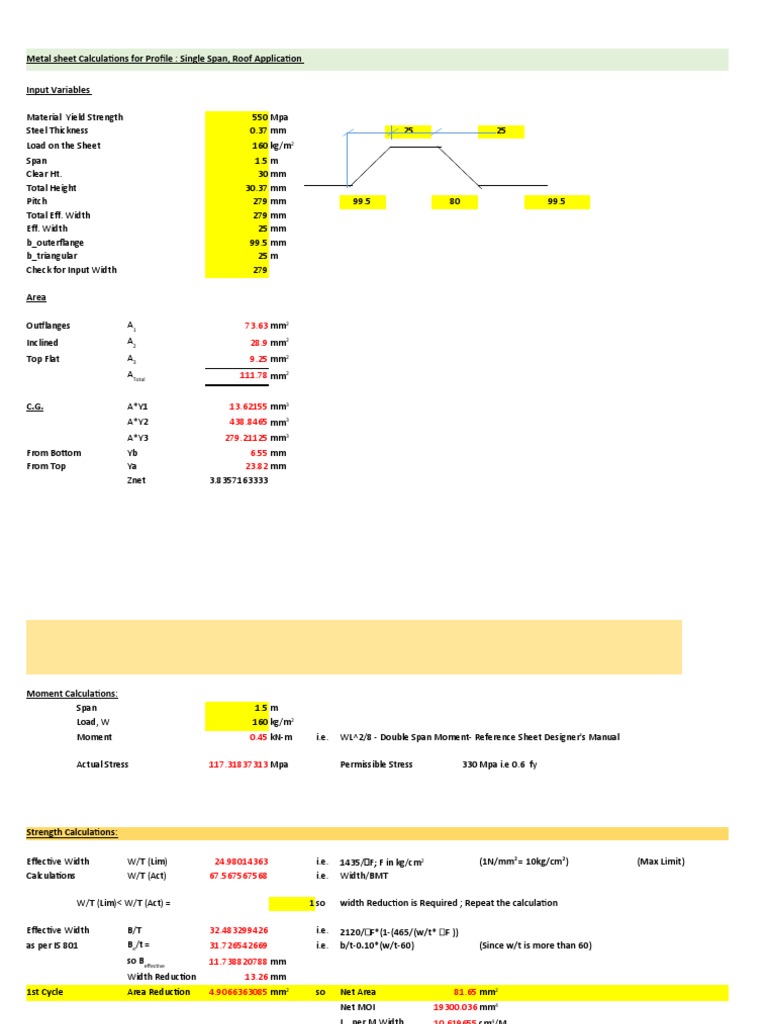 Metal Sheet Calculations For Profile: Single Span, Roof Application ...