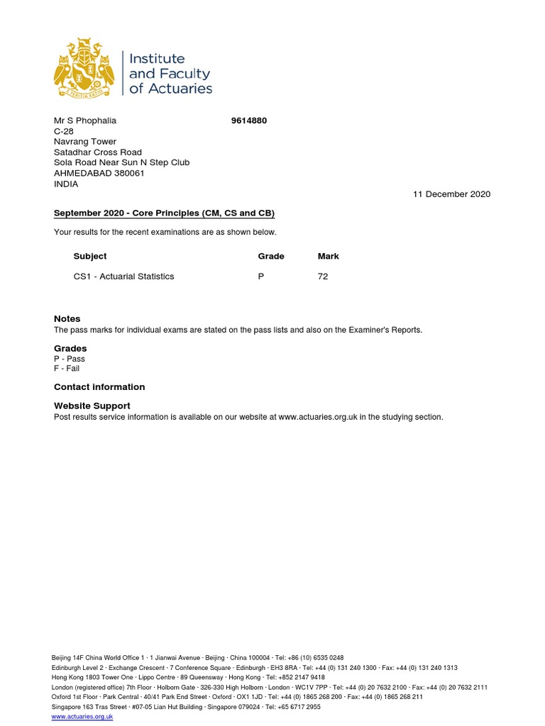 IFOA Exam Results - September 2020 | PDF