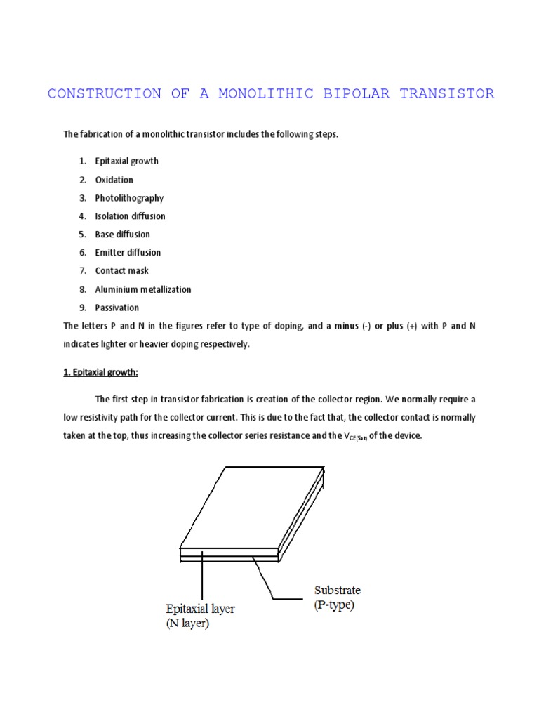Construction of A Monolithic Bipolar Transistor | PDF | P–N Junction ...