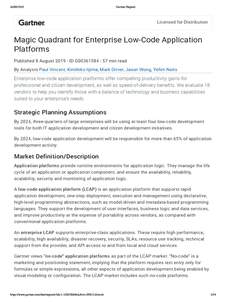 Magic Quadrant For Enterprise Low-Code Application Platforms | PDF ...
