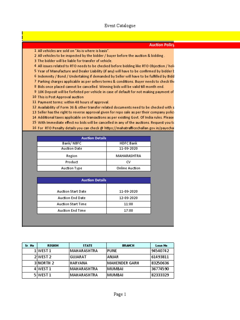 HDFC Bank CV MAHARASHTRA Online Auction - 11-09-2020: Event Catalogue ...
