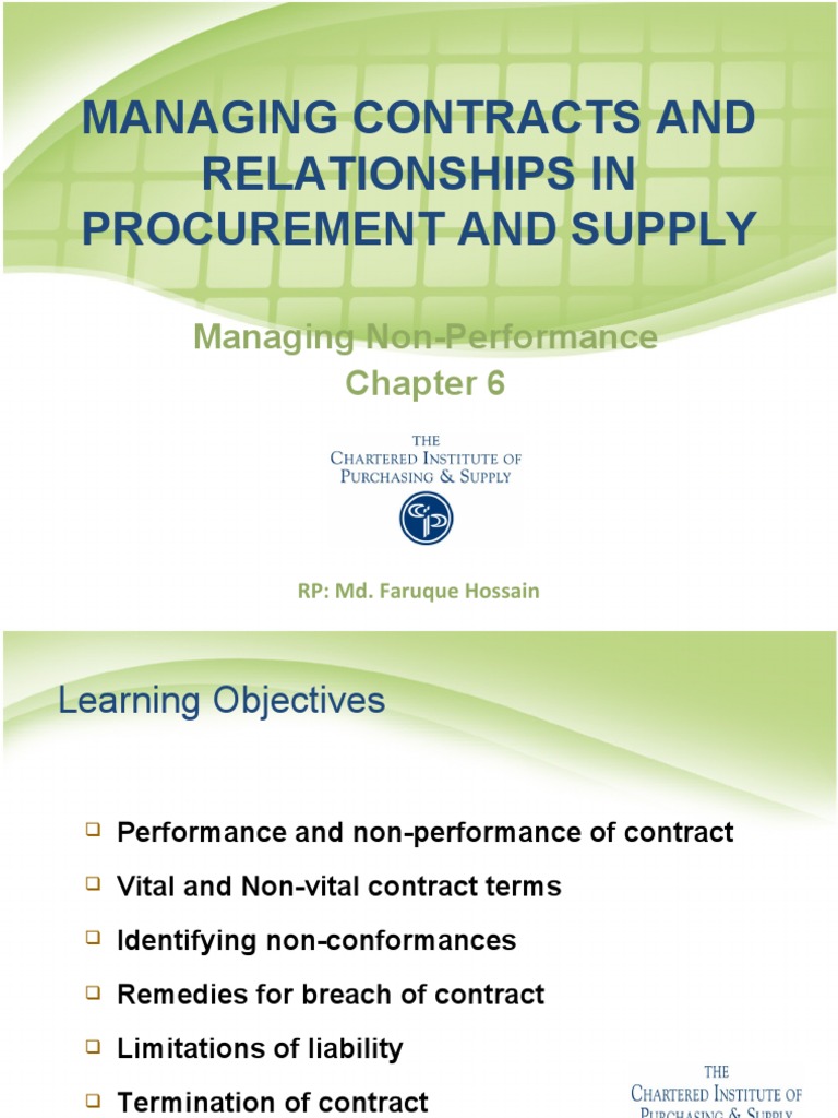 CIPS L4-Managing Contracts and Relationships in Procurement and Supply ...