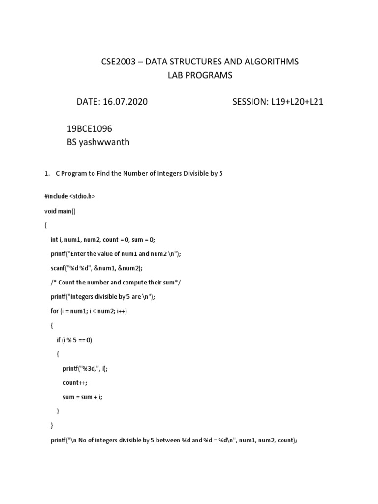 Cse2003 - Data Structures and Algorithms Lab Programs Date: 16.07.2020 Session: L19+L20+L21 ...