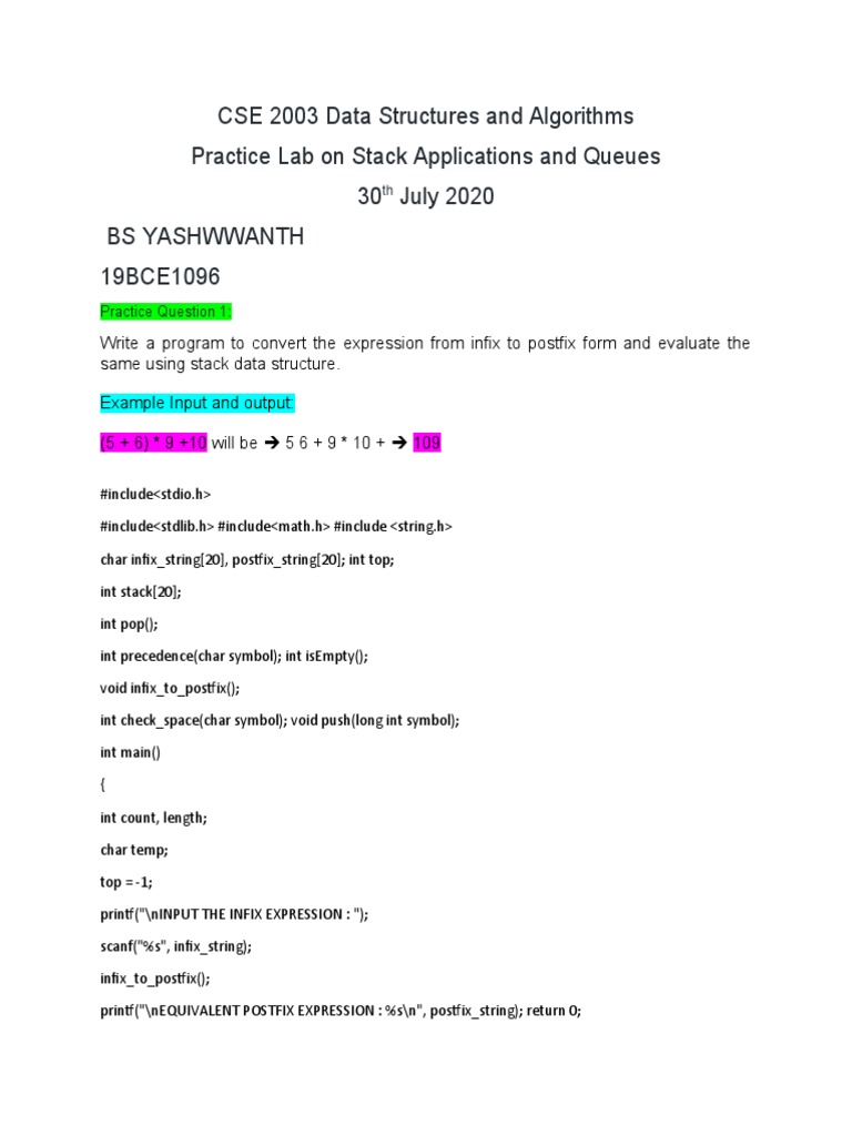 Lab 3 19 Bce1096 Pdf Queue Abstract Data Type Object Oriented Programming