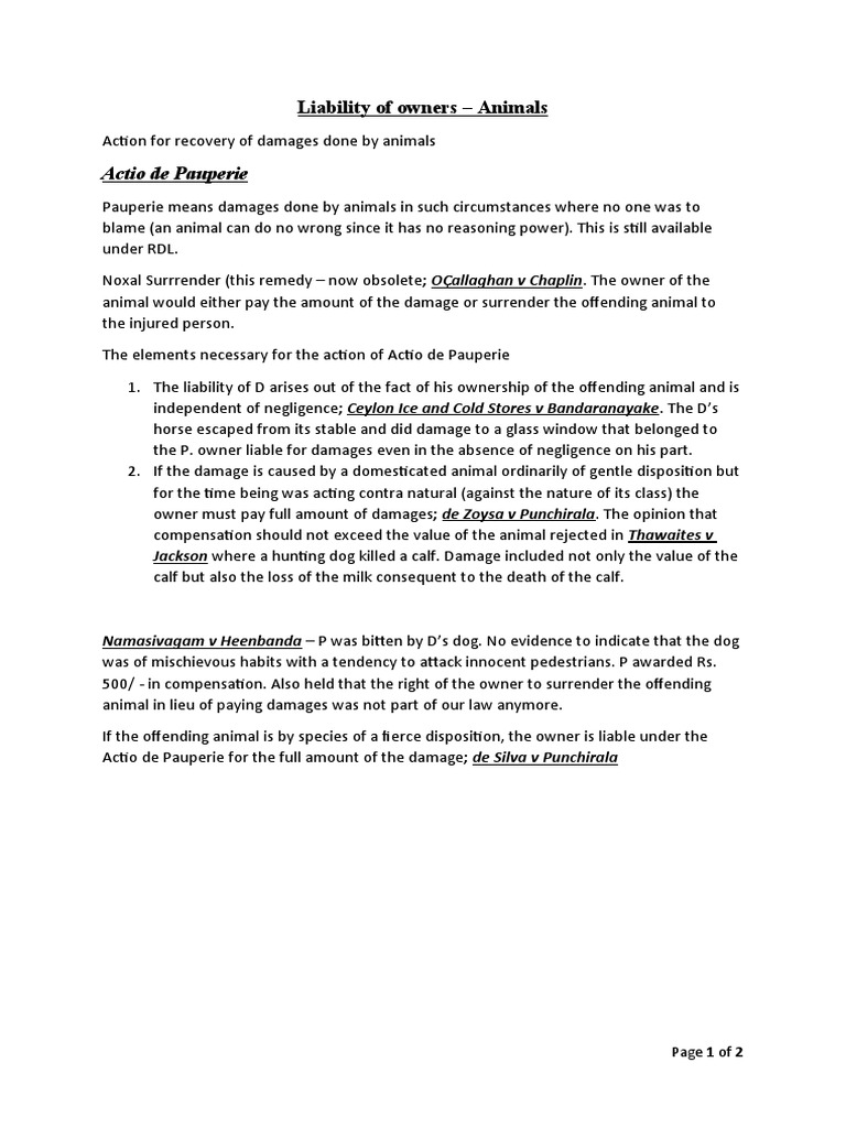 Liability of Owners Animals SRILANKA SRI | PDF
