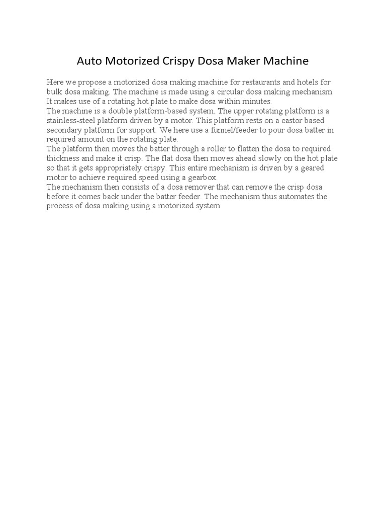 Auto Motorized Crispy Dosa Maker Machine | PDF