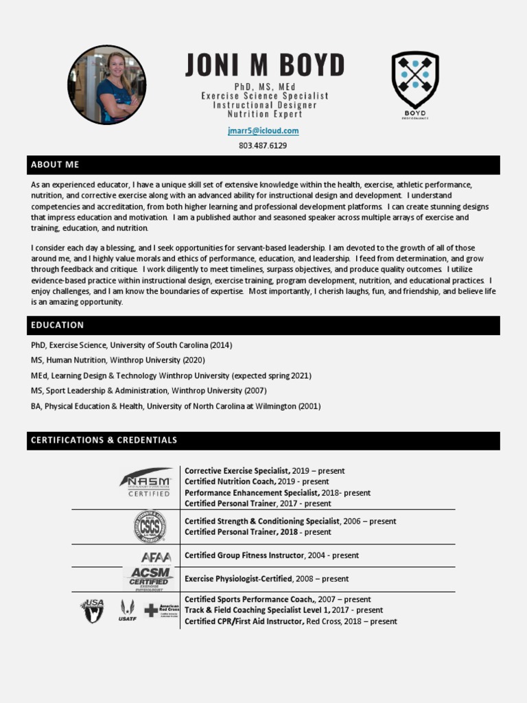 Joni M Boyd Resume 2021 | PDF | Personal Trainer | Instructional Design