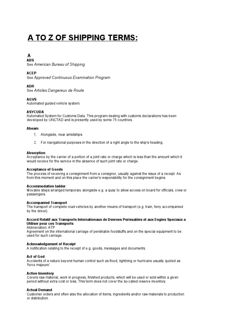 Shipping Terms Glossary A-Z | PDF | Cargo | Bill Of Lading
