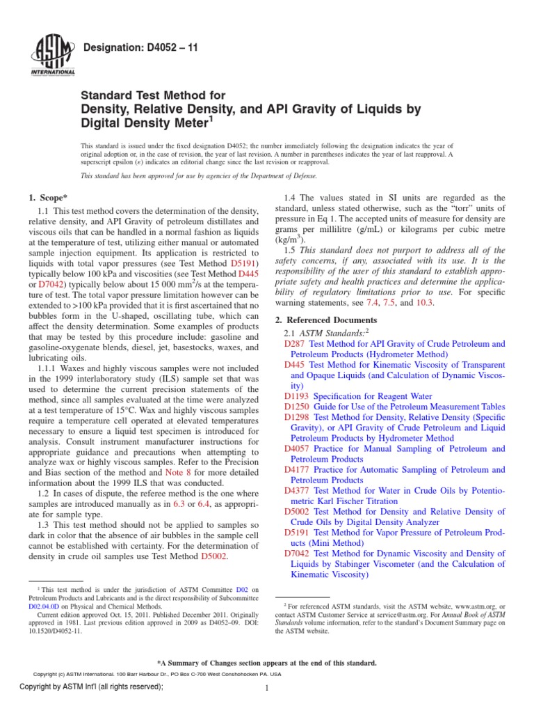 Astm d4052 | PDF | Density | Calibration