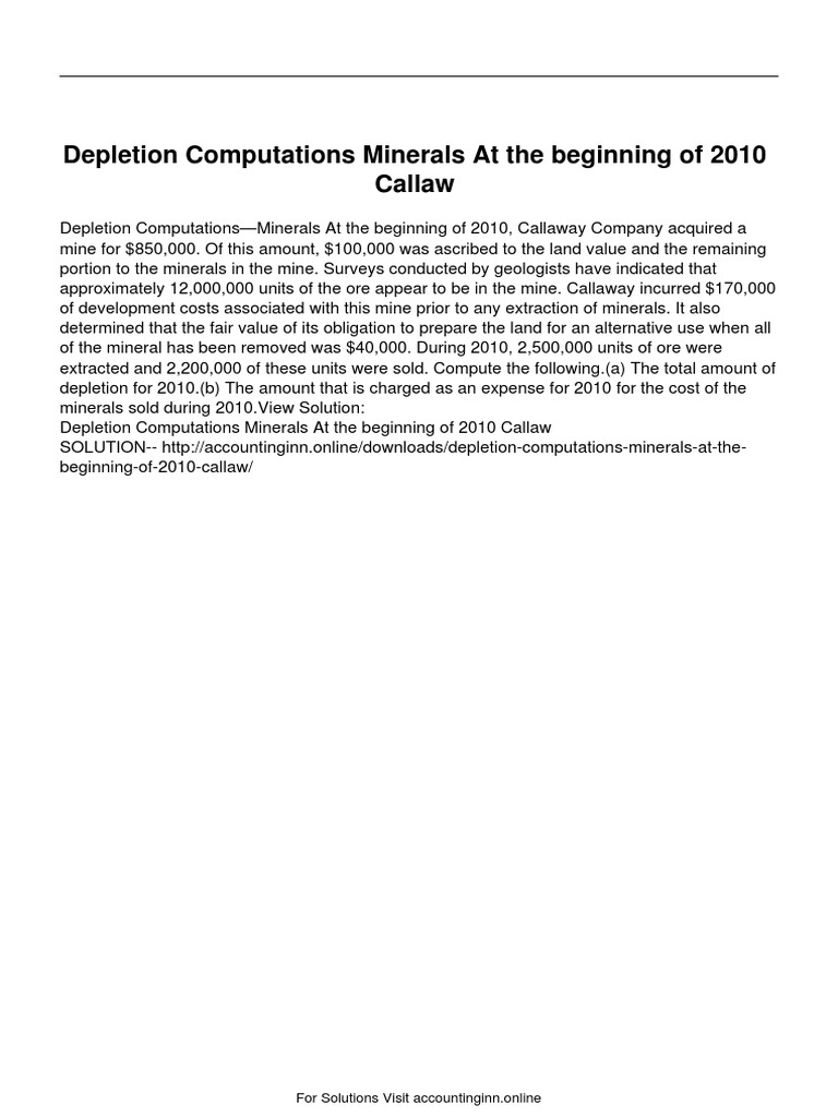 2010 Mineral Depletion Calculations | PDF