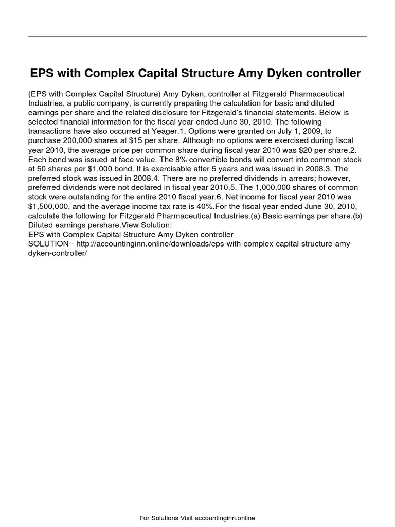 Eps With Complex Capital Structure Amy Dyken Controller PDF | PDF