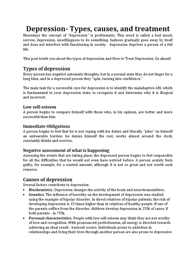 Depression - Types, Causes and Treatment | PDF | Major Depressive ...