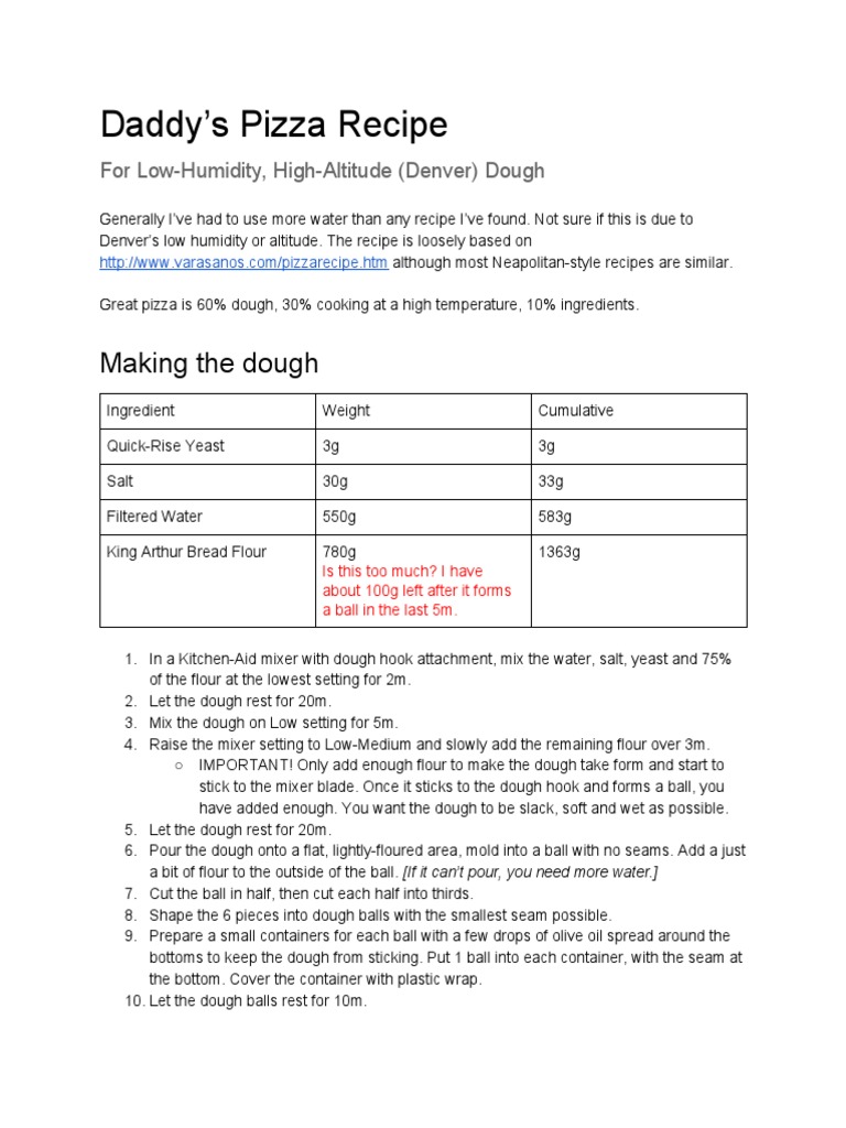 Daddy's Pizza Recipe | PDF | Dough | Pizza