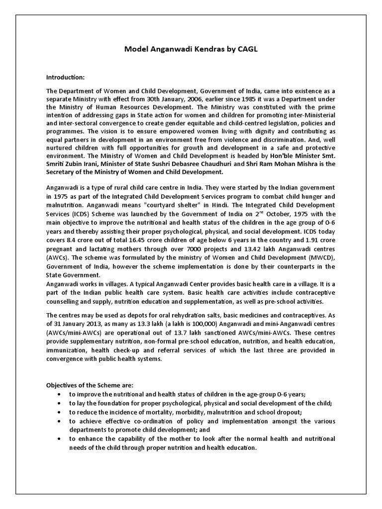 Report On Model Anganwadi Kendras | PDF | Health Sciences