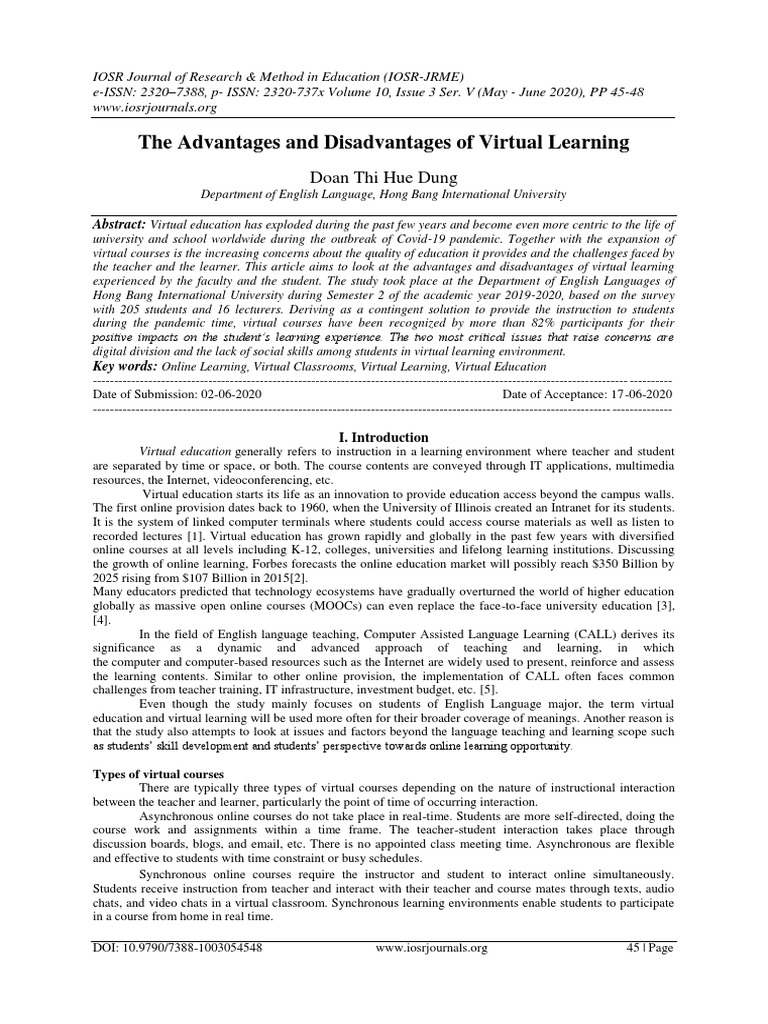 Advantages and Disadvantages of Virtual Learning | PDF