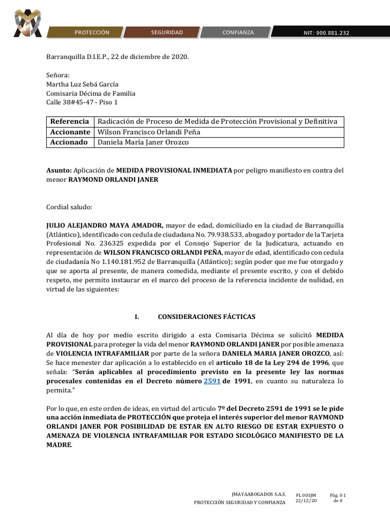 Aplicación de MEDIDA PROVISIONAL INMEDIATA Por Peligro Manifiesto en ...