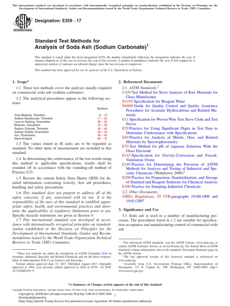 Analysis of Soda Ash (Sodium Carbonate) : Standard Test Methods For ...