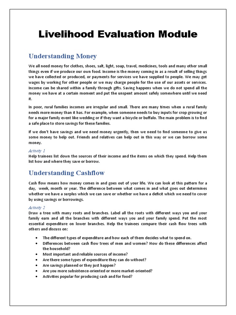 Livelihood Evaluation Module | PDF | Finance & Money Management