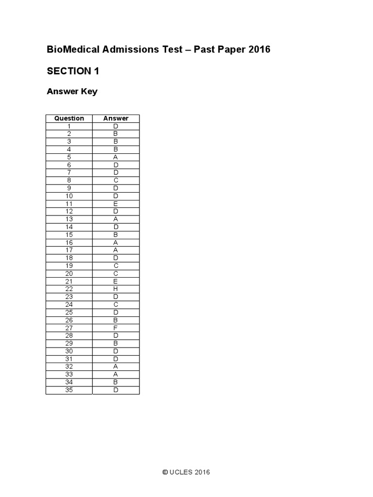 Specimen Bmat 2016 Past Paper Section 1 Answer Key PDF | PDF | Art | Science & Mathematics