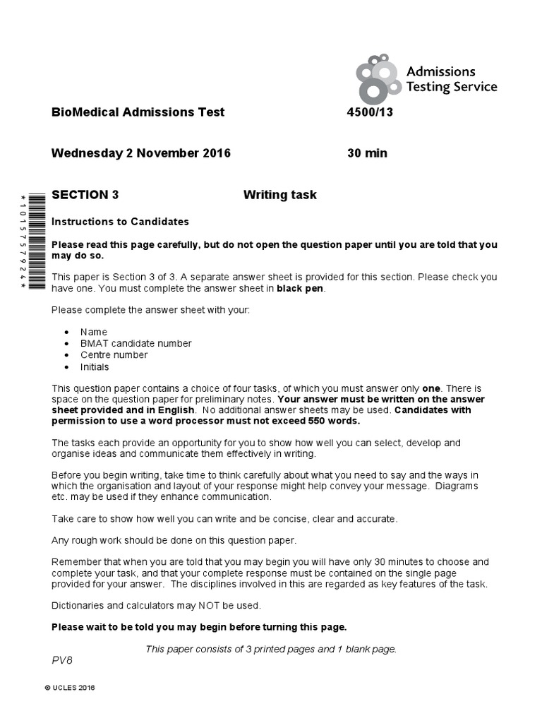 Specimen Bmat 2016 Past Paper Section 3 PDF | PDF