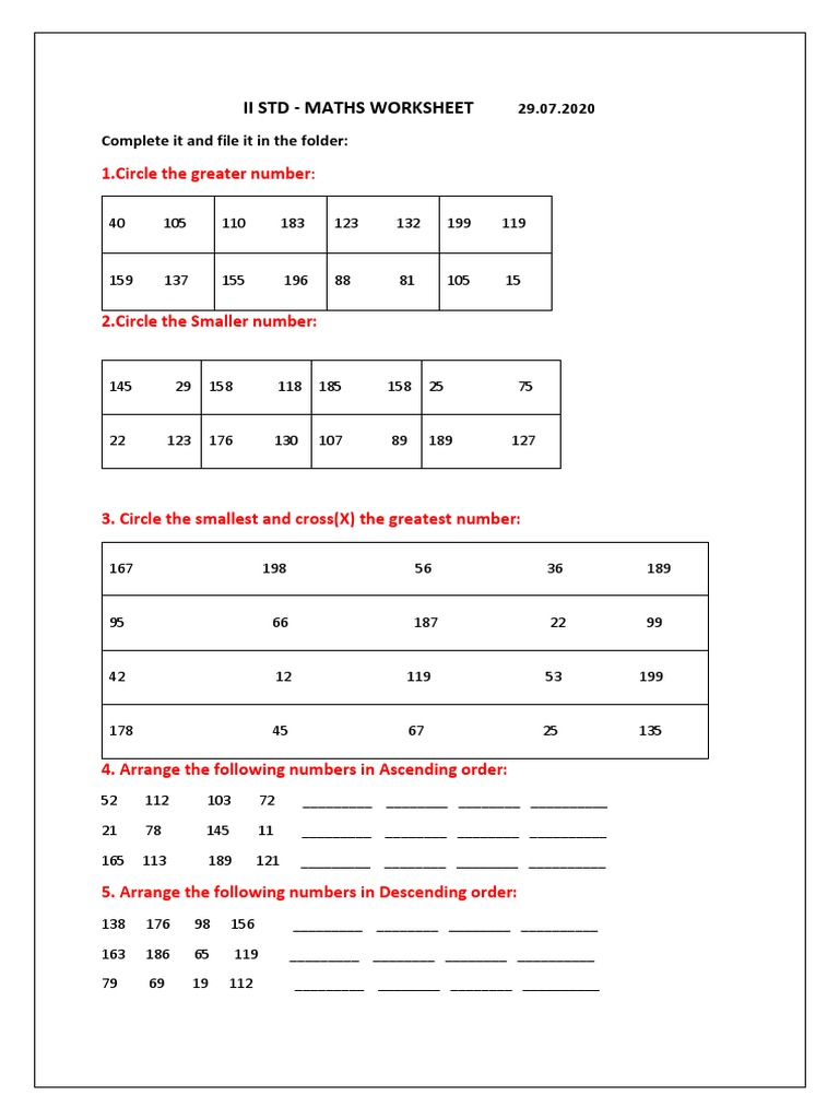 2std-Maths Worksheet | PDF