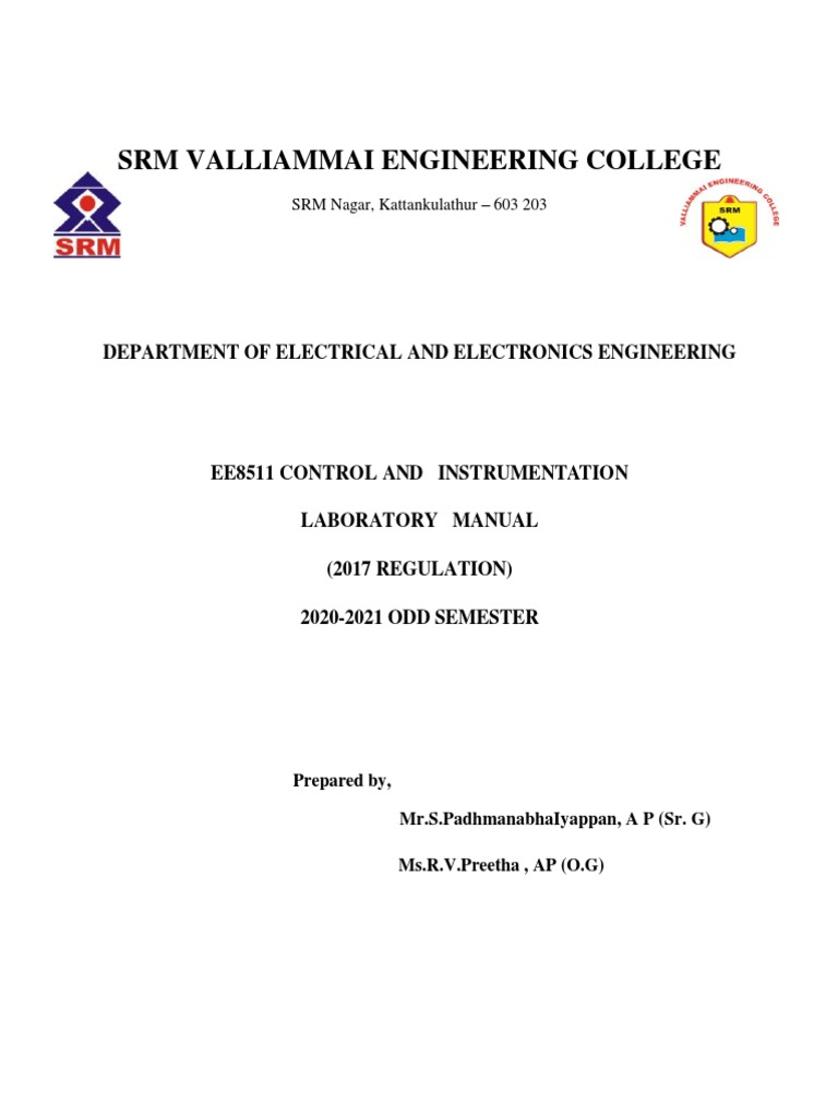 EE8511-Control and Instrumentation Lab Manual With VIVA Qus | PDF | Inductor | Inductance